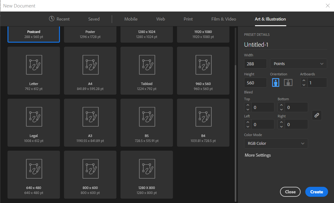 Create New Document Illustrator Manjaro Dot Site