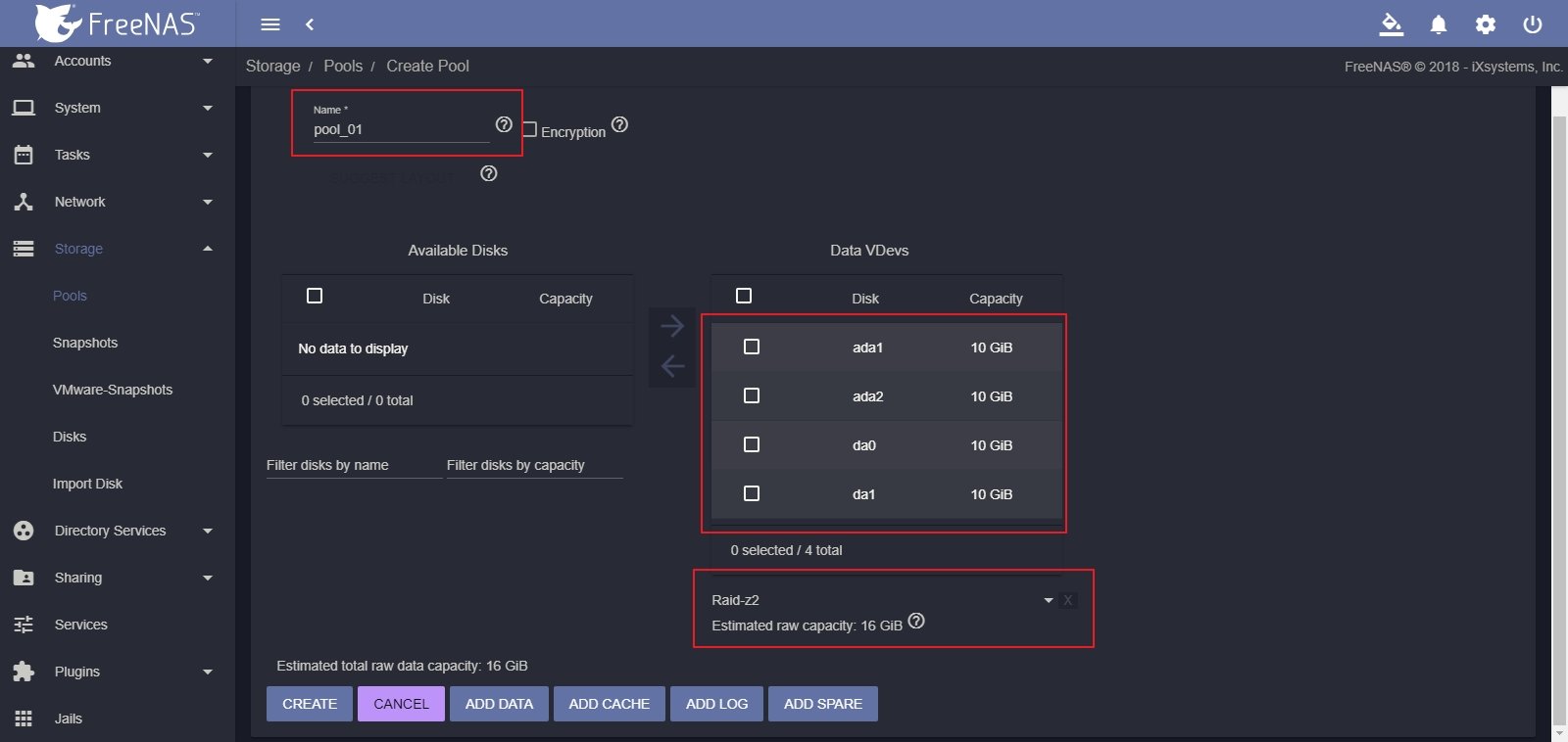 create a new pool 3 - Manjaro dot site